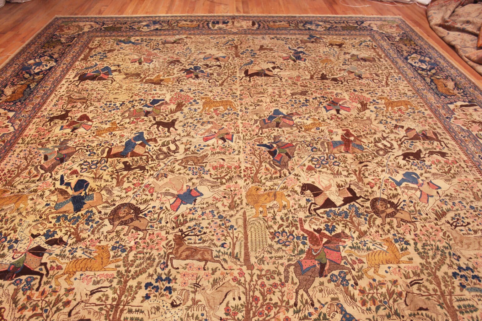 Antique Persian Tabriz Hunting Scene Rug by Nazmiyal Rugs