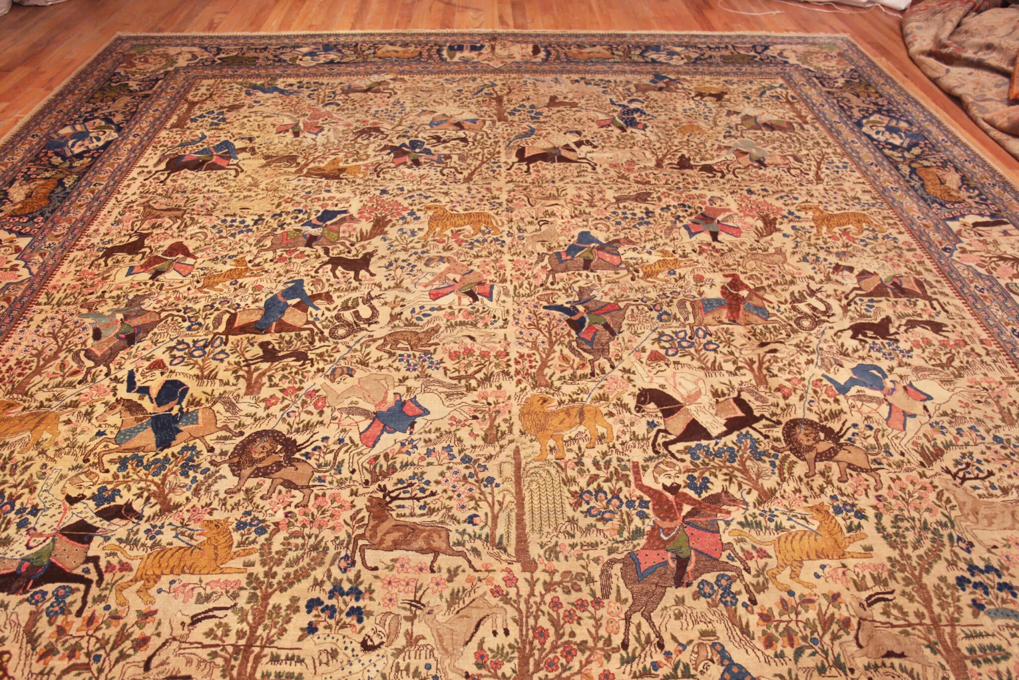 Antique Persian Tabriz Hunting Scene Rug by Nazmiyal Rugs