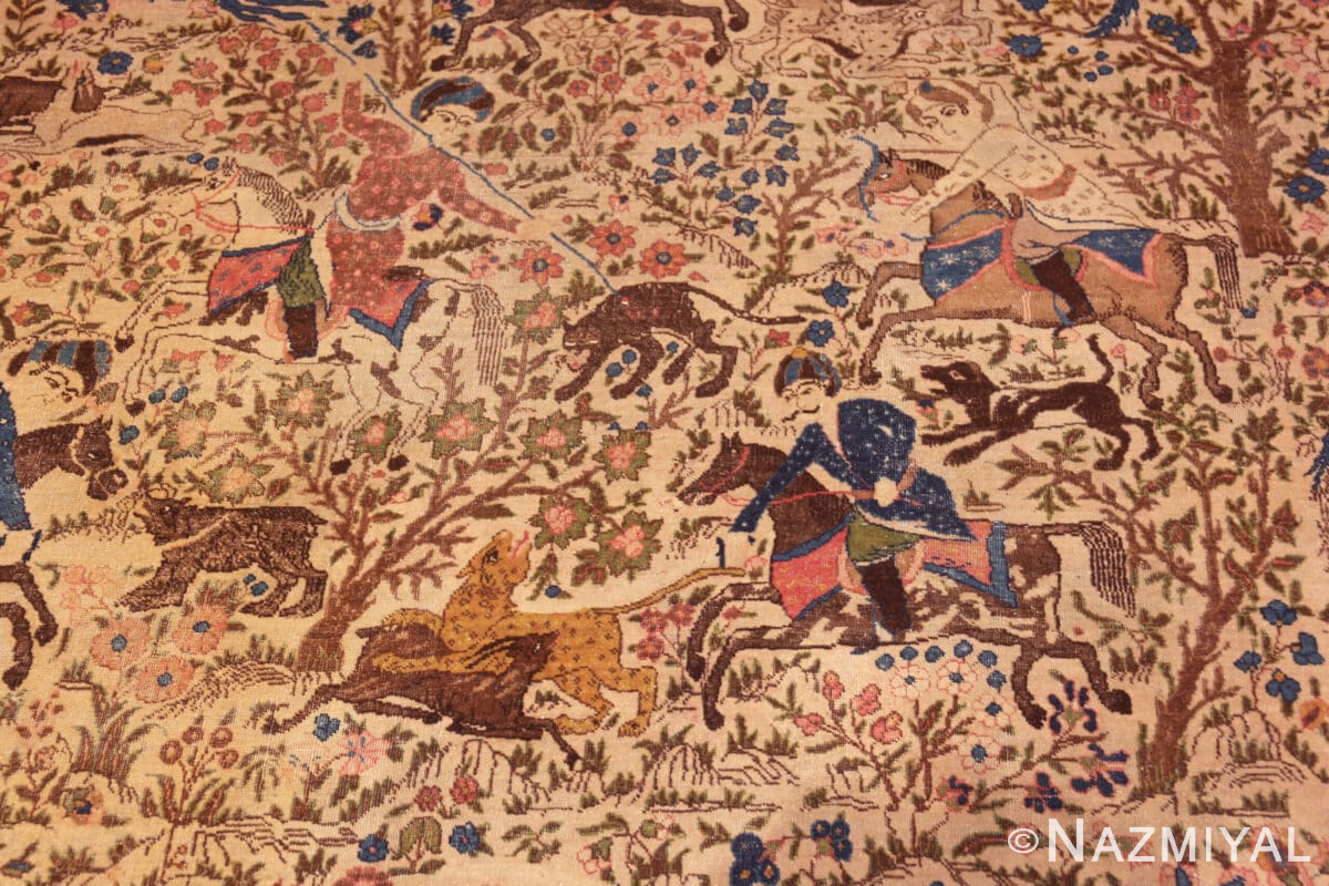 Antique Persian Tabriz Hunting Scene Rug by Nazmiyal Rugs
