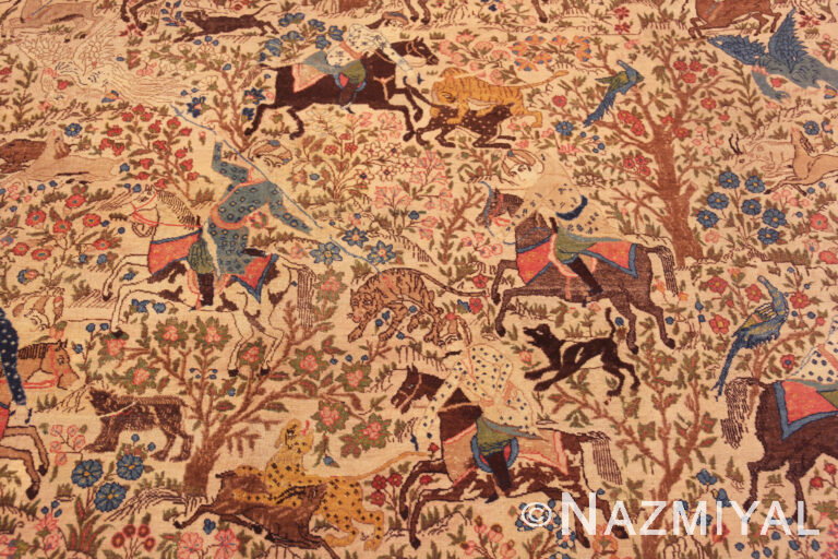 Antique Persian Tabriz Hunting Scene Rug by Nazmiyal Rugs