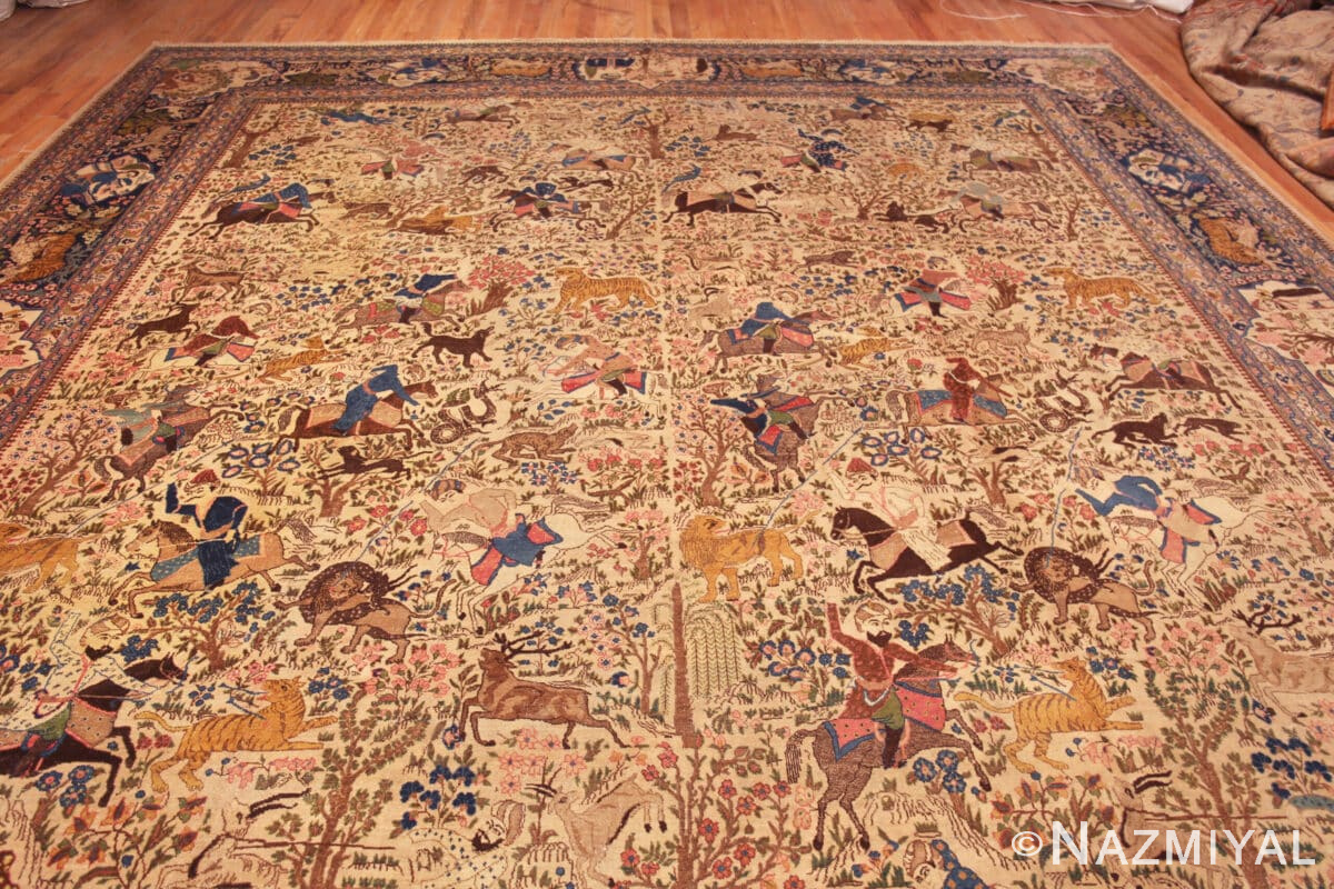 Antique Persian Tabriz Hunting Scene Rug by Nazmiyal Rugs