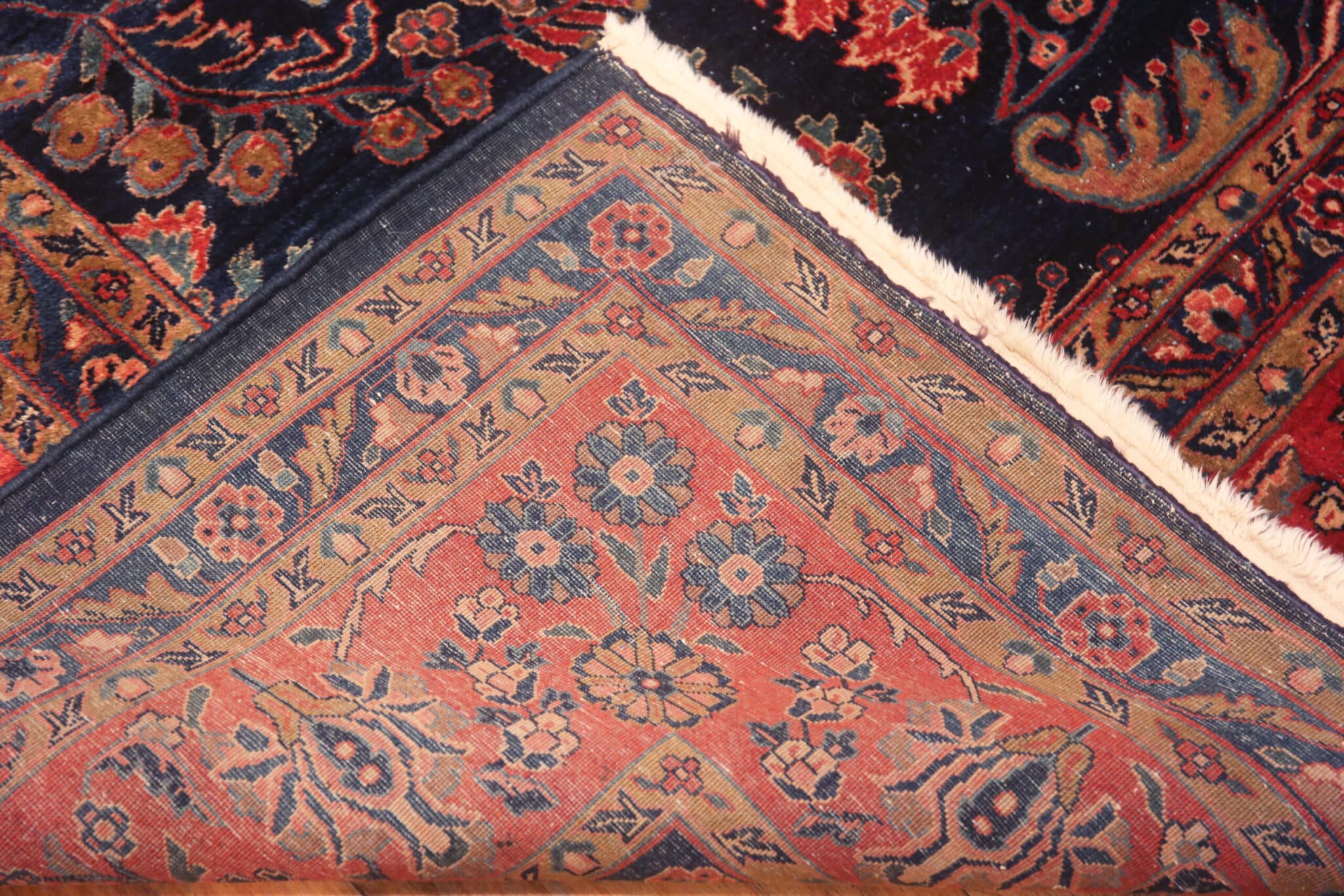 Floral Blue Antique Persian Sarouk Area Rug 72975 Nazmiyal Rugs