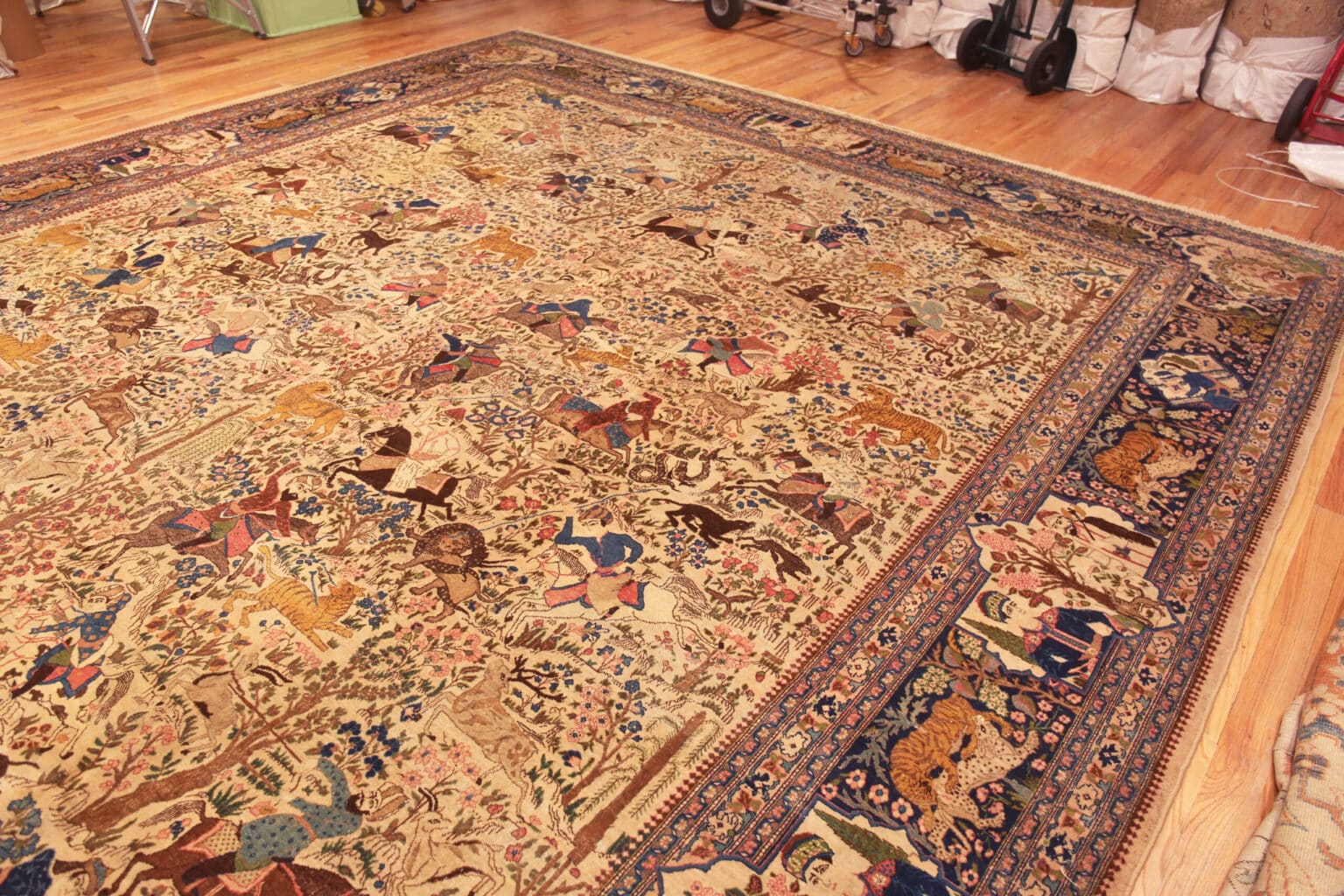 Antique Persian Tabriz Hunting Scene Rug by Nazmiyal Rugs
