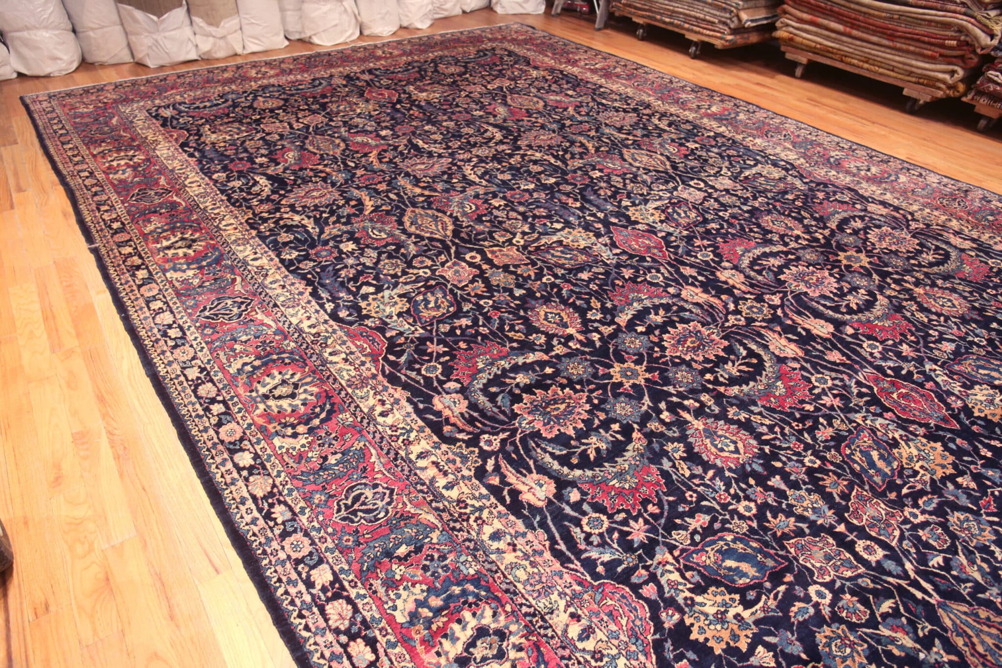 Mansion Size Antique Persian Kerman Sickle Design Rug 72979