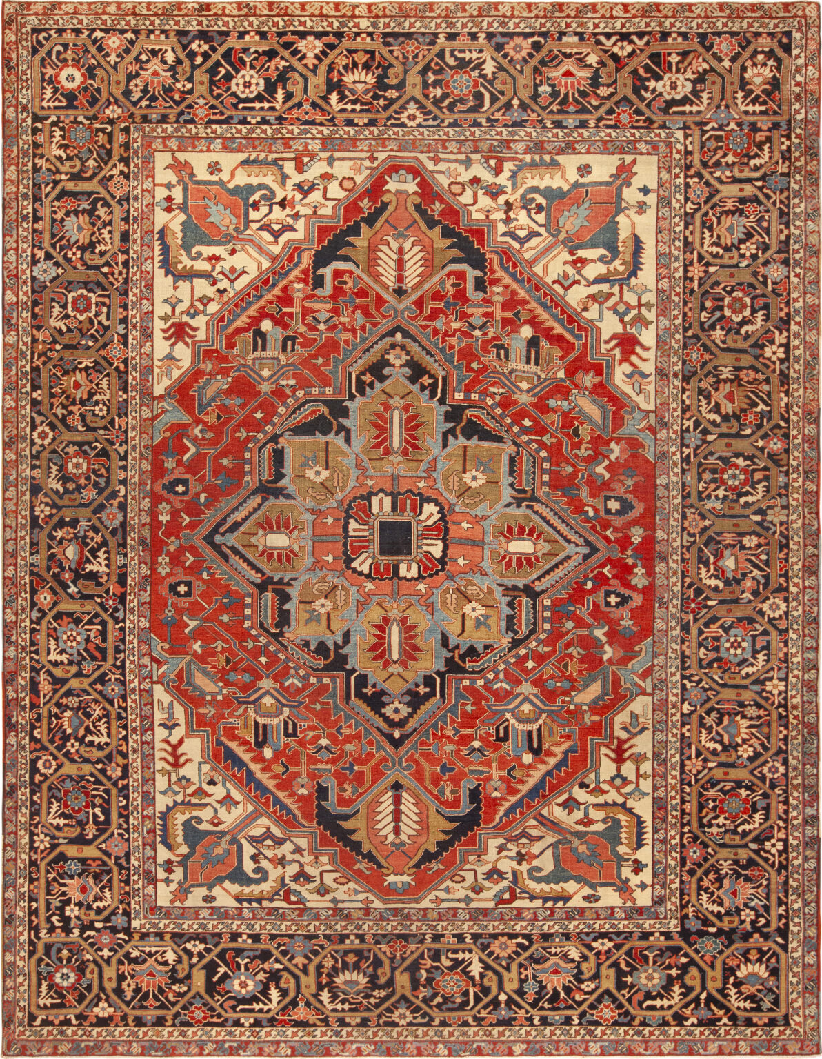 Rustic Tribal Geometric Antique Persian Heriz Serapi Rug 73062