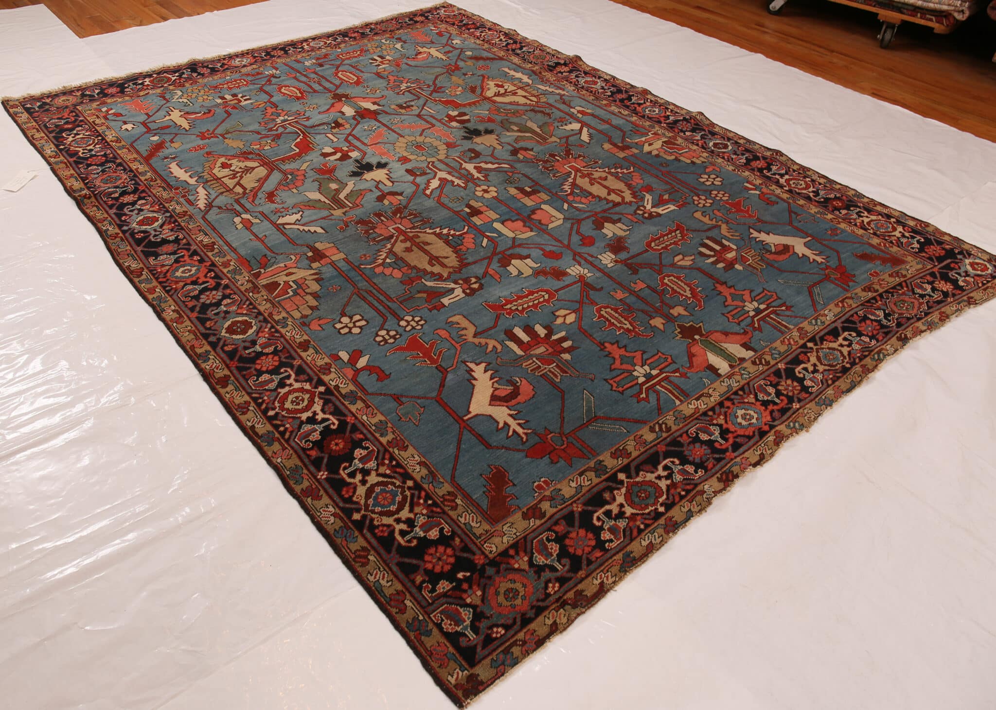 Beautiful Blue Antique Persian Serapi Heriz Rug 73080 Nazmiyal