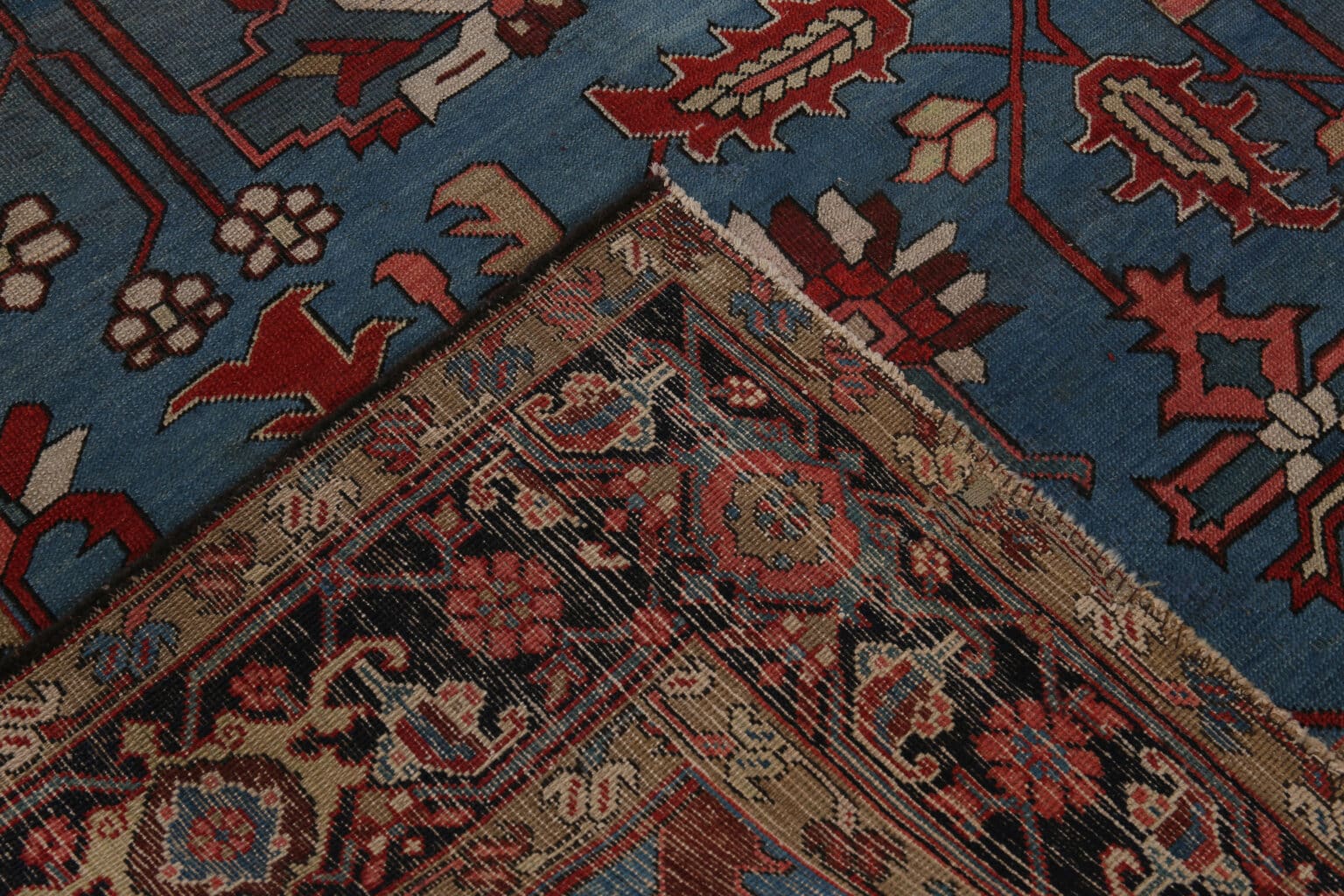 Beautiful Blue Antique Persian Serapi Heriz Rug 73080 Nazmiyal