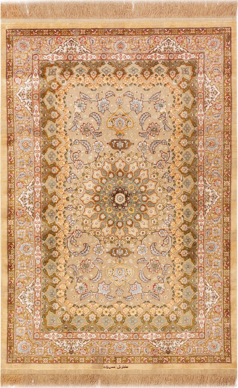 Charming Fine Silk Vintage Turkish Hereke Signed Rug 73141