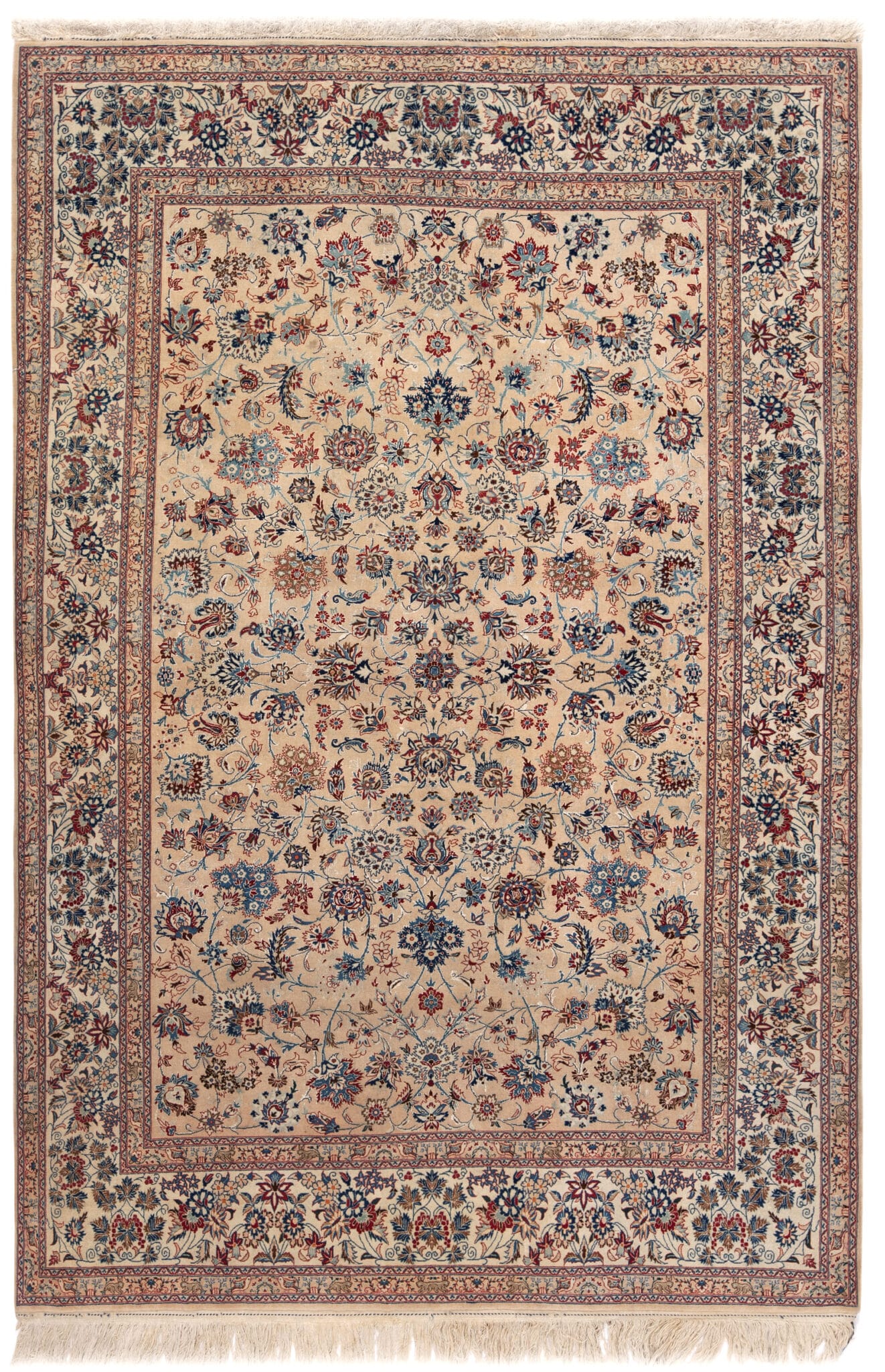 Silk And Wool Fine Vintage Persian Nain Large Area Rug 72483