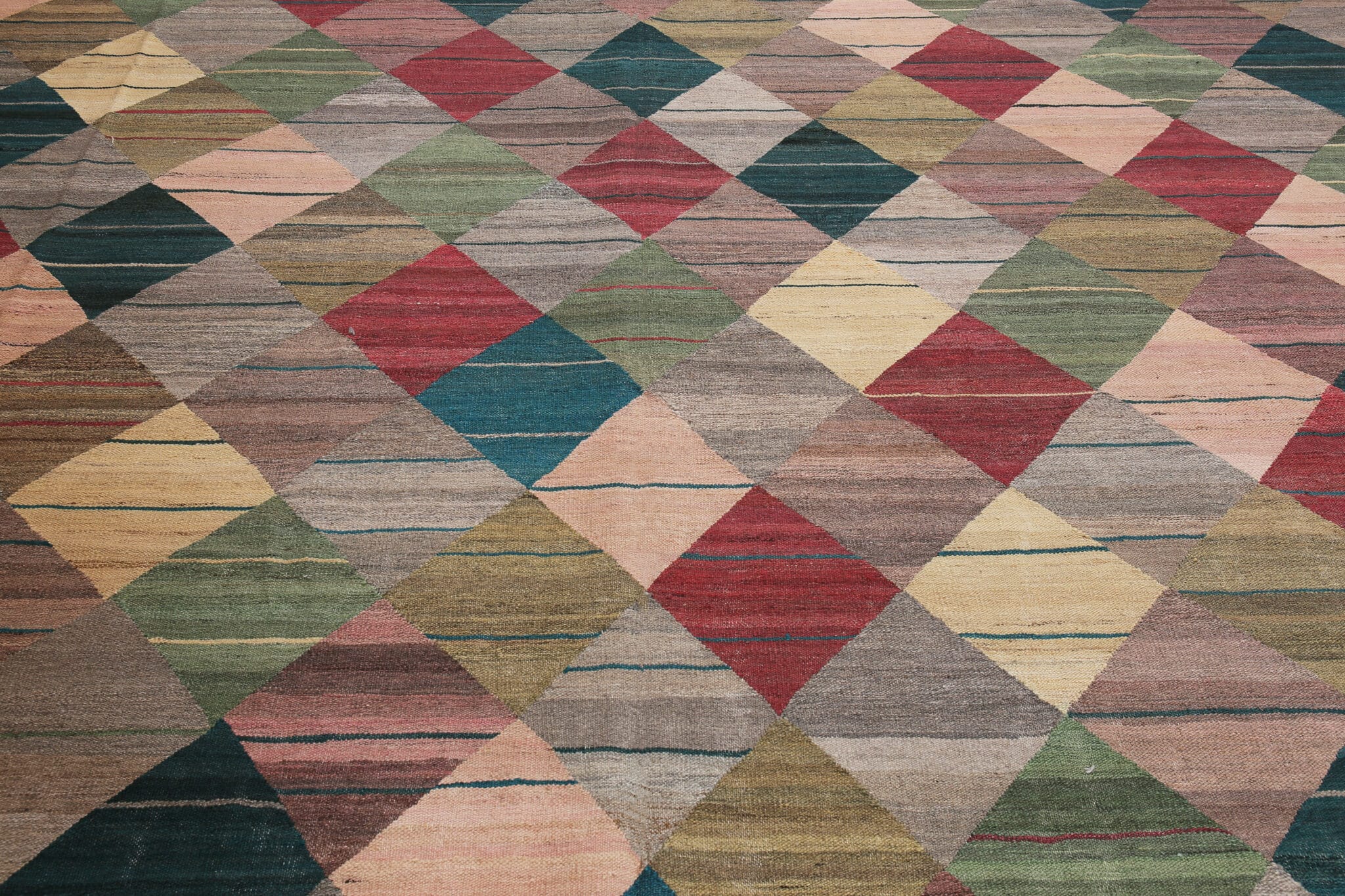 Large Colorful Modern Diamond Pattern Kilim Rug 11943