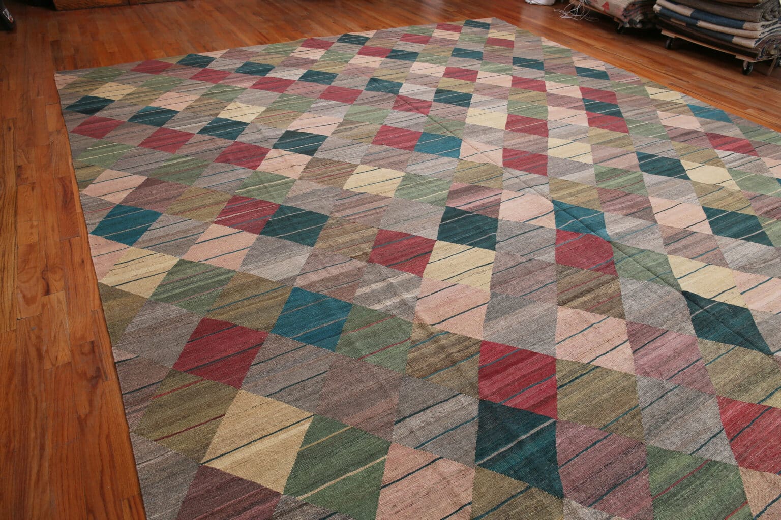Large Colorful Modern Diamond Pattern Kilim Rug 11943