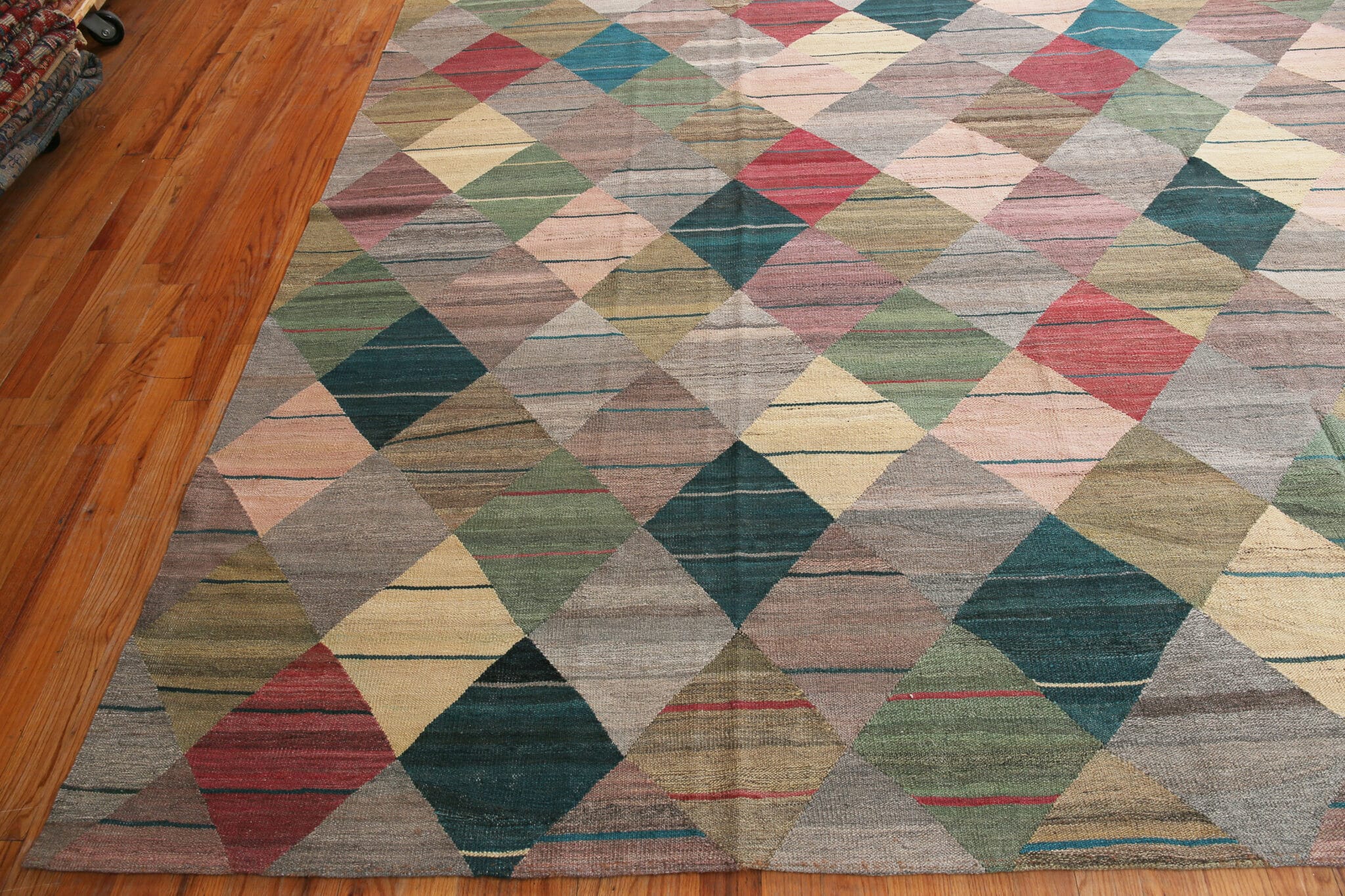 Large Colorful Modern Diamond Pattern Kilim Rug 11943