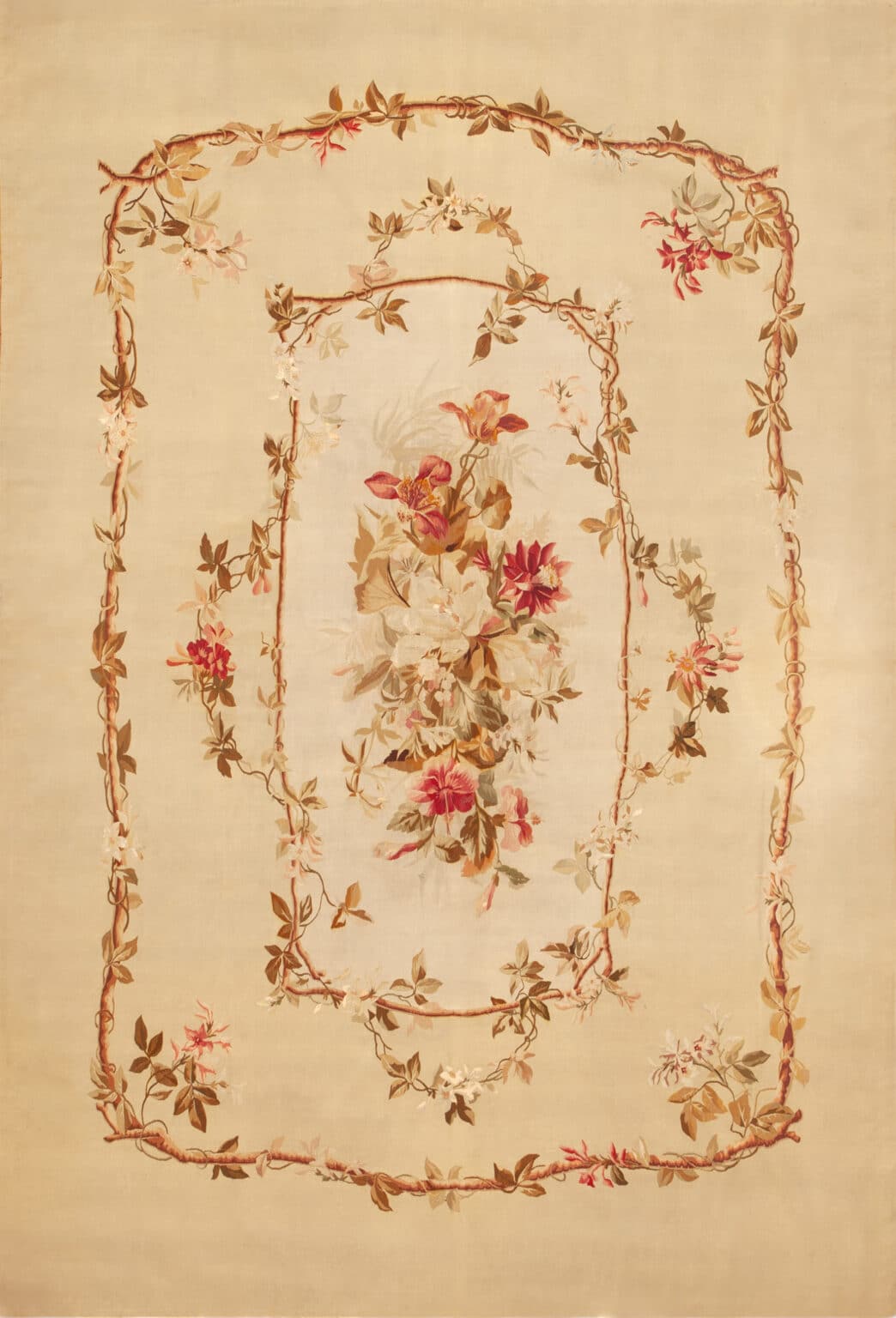 Small Floral Antique French Aubusson Rug by Nazmiyal Rugs