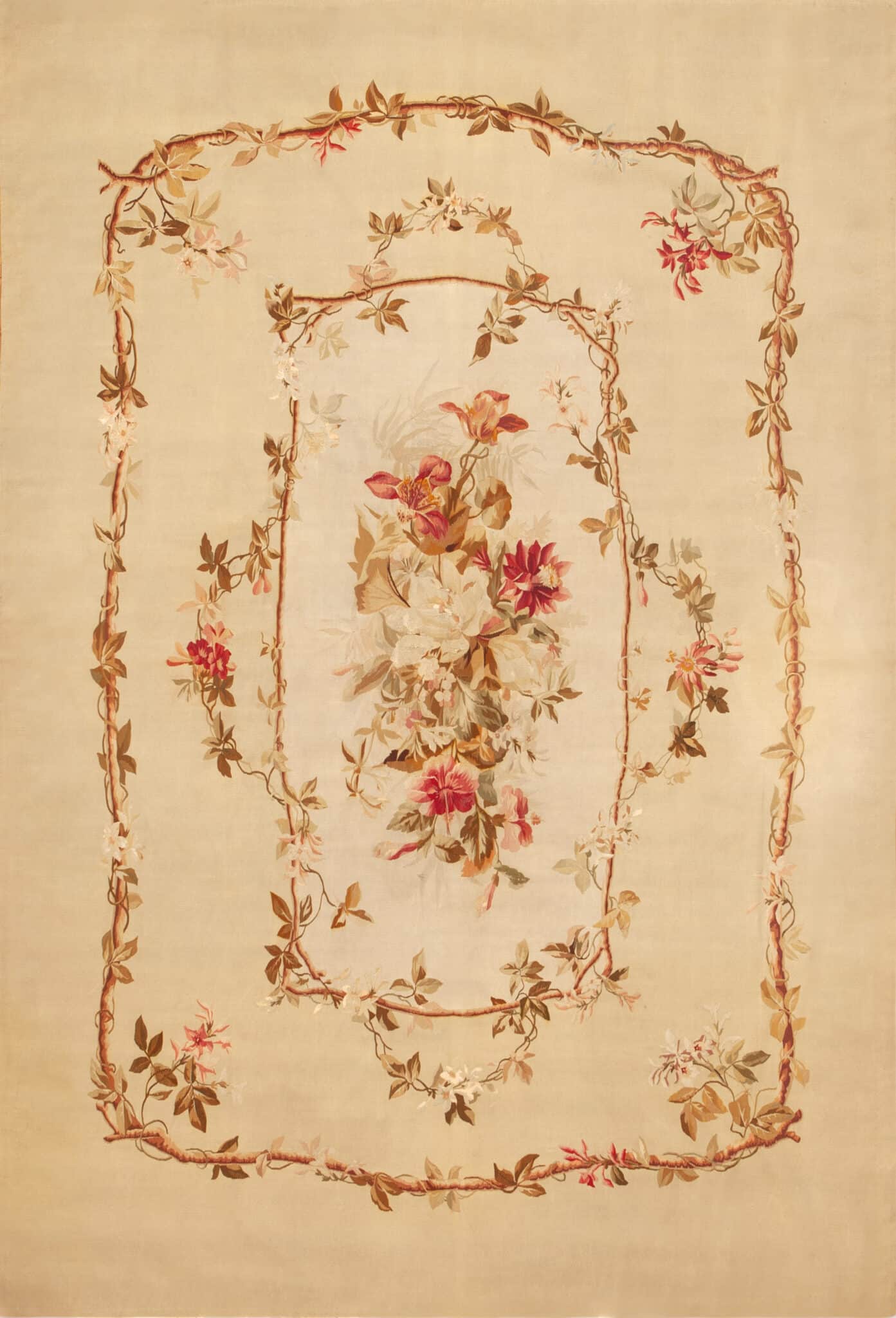 Floral Antique French Aubusson 19th Century Carpet 43802