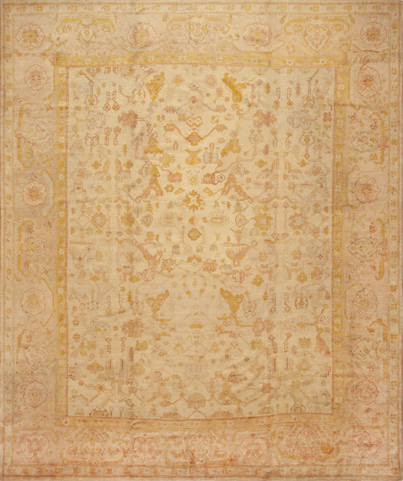 Timeless Heirloom Earthy Tone Antique Oushak Turkish Rug