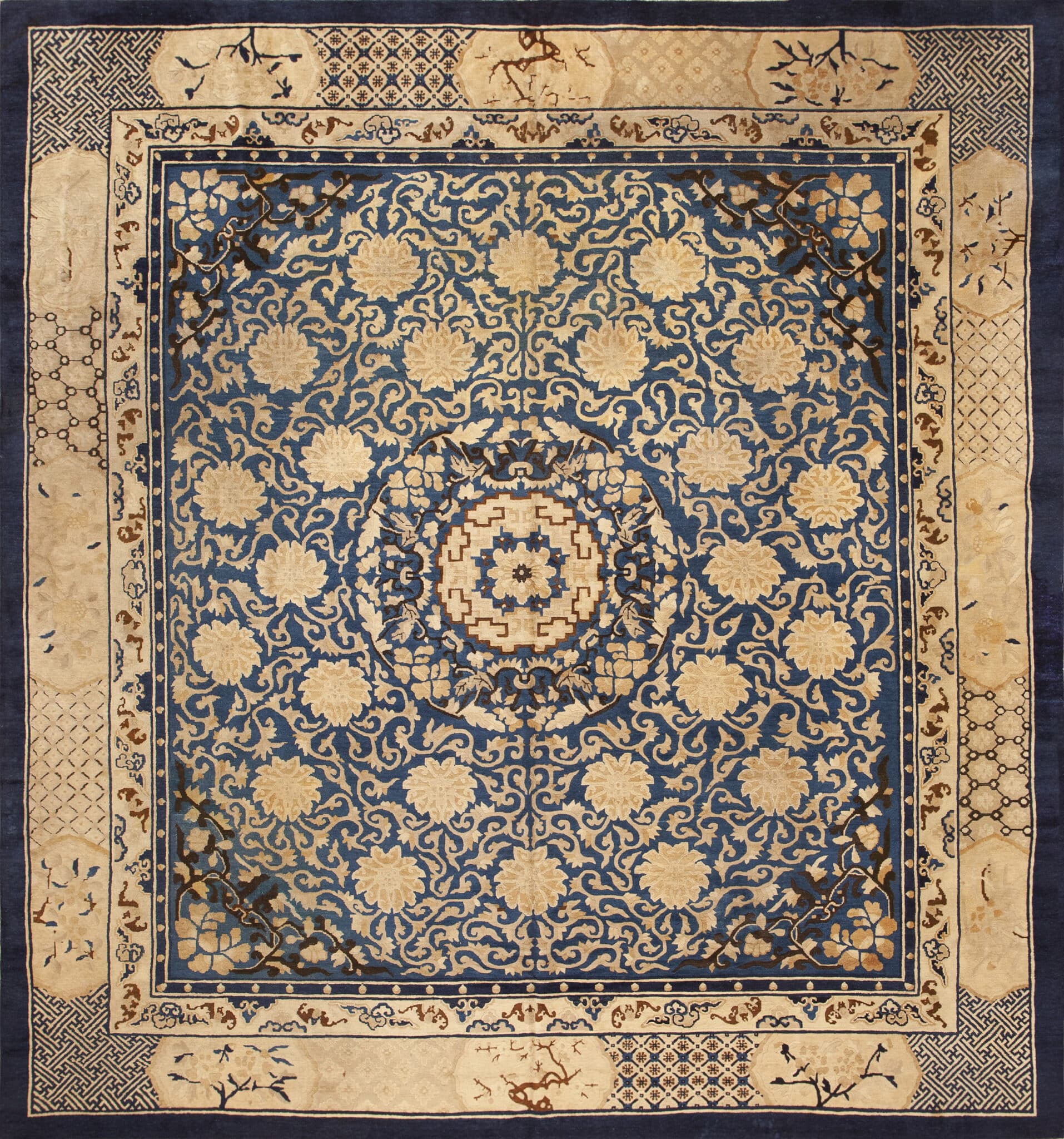 Floral Artistry Rare Antique Square Chinese Rug Nazmiyal