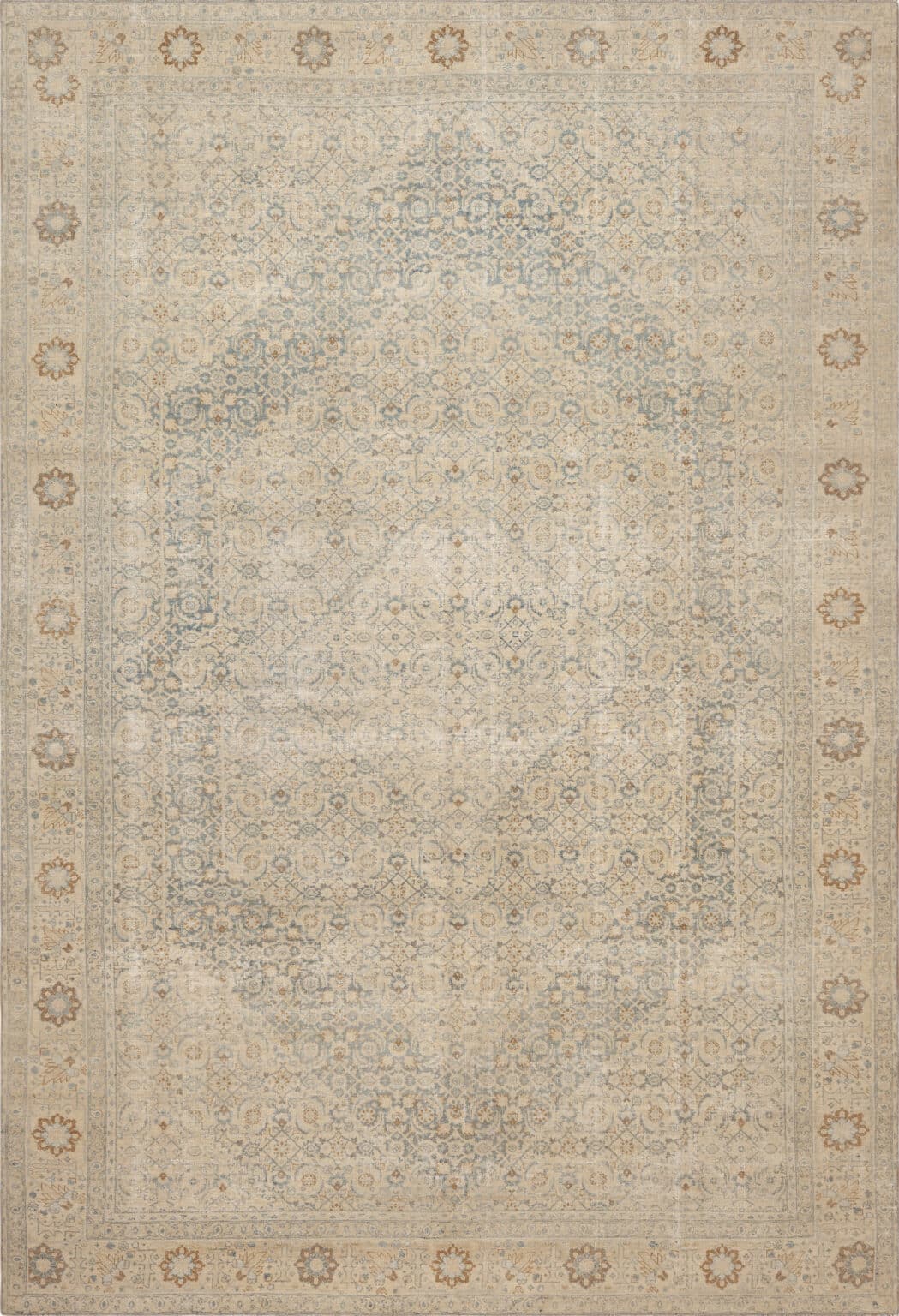 Timeworn Serenity – Vintage Persian Tabriz Rug in Ethereal Neutrals ...