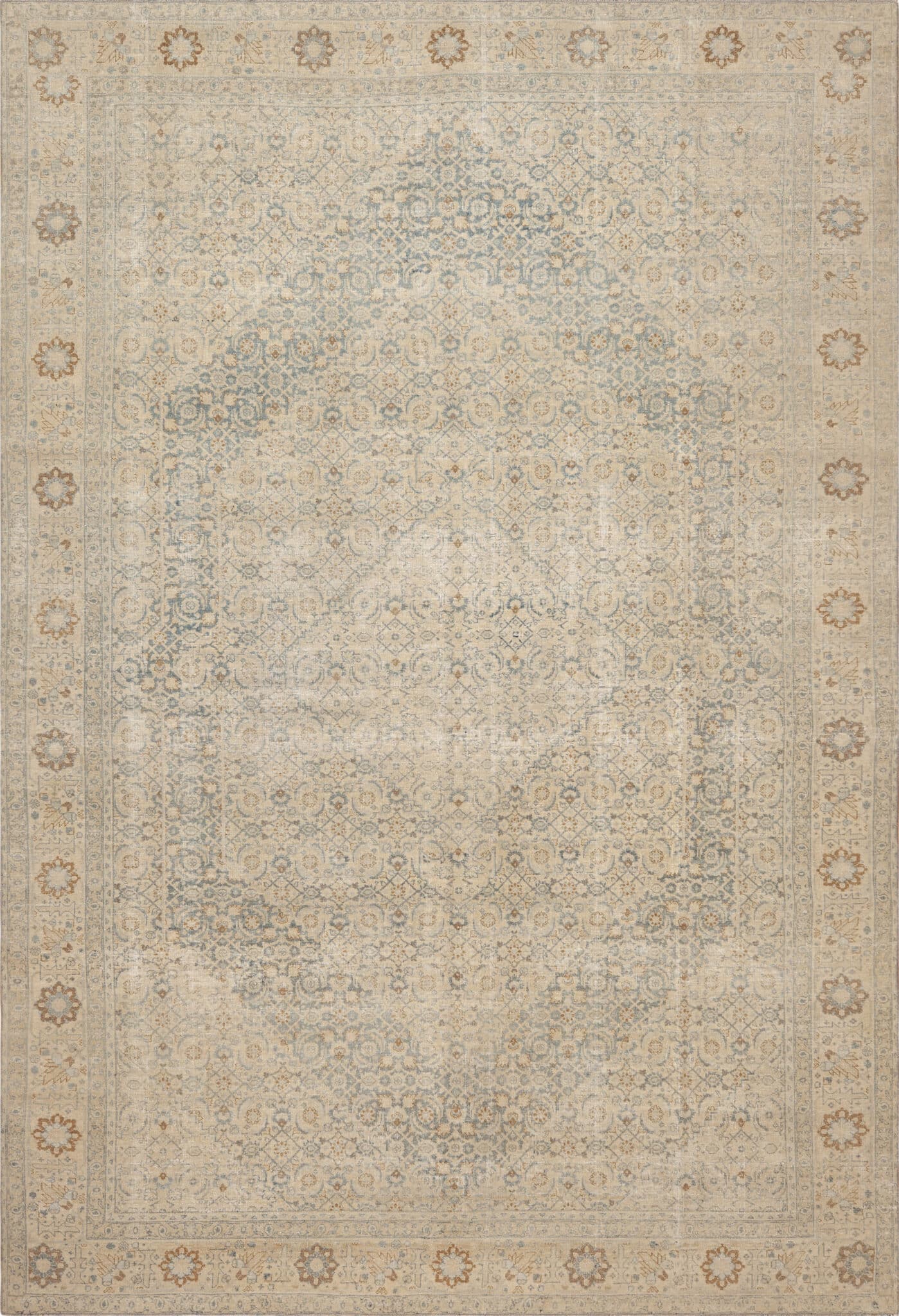 Timeworn Serenity – Vintage Persian Tabriz Rug in Ethereal Neutrals ...