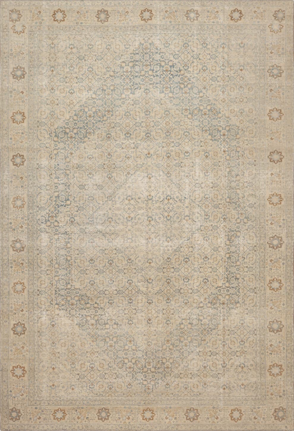 Timeworn Serenity – Vintage Persian Tabriz Rug in Ethereal Neutrals ...
