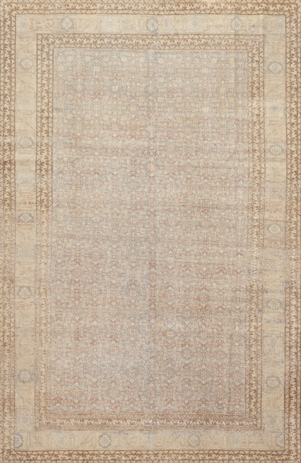 Timeworn Serenity – Vintage Persian Tabriz Rug in Ethereal Neutrals ...