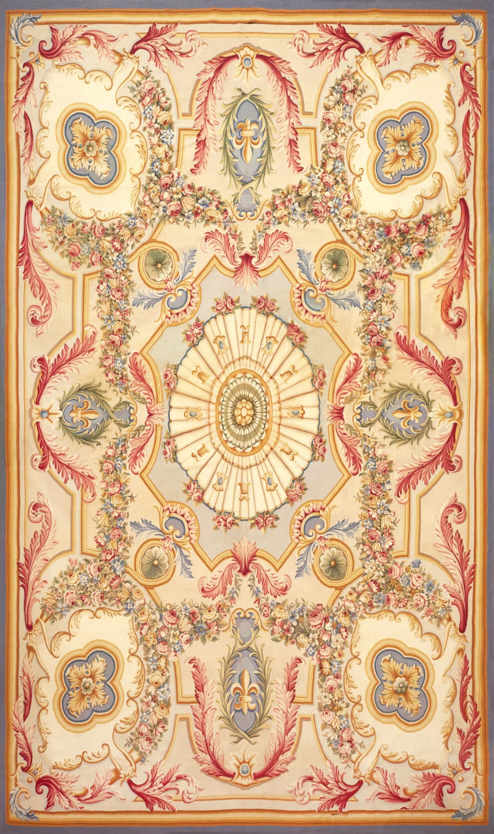 Antique French Aubusson Rug with Floral Garlands