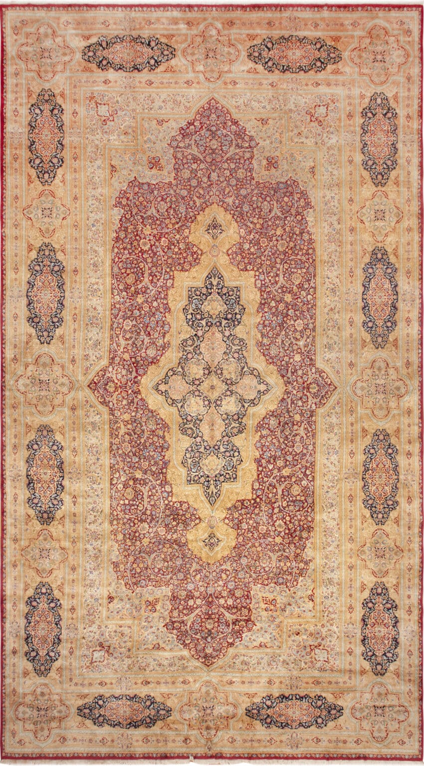 Mansion Size Antique Persian Kerman Sickle Design Rug 72979
