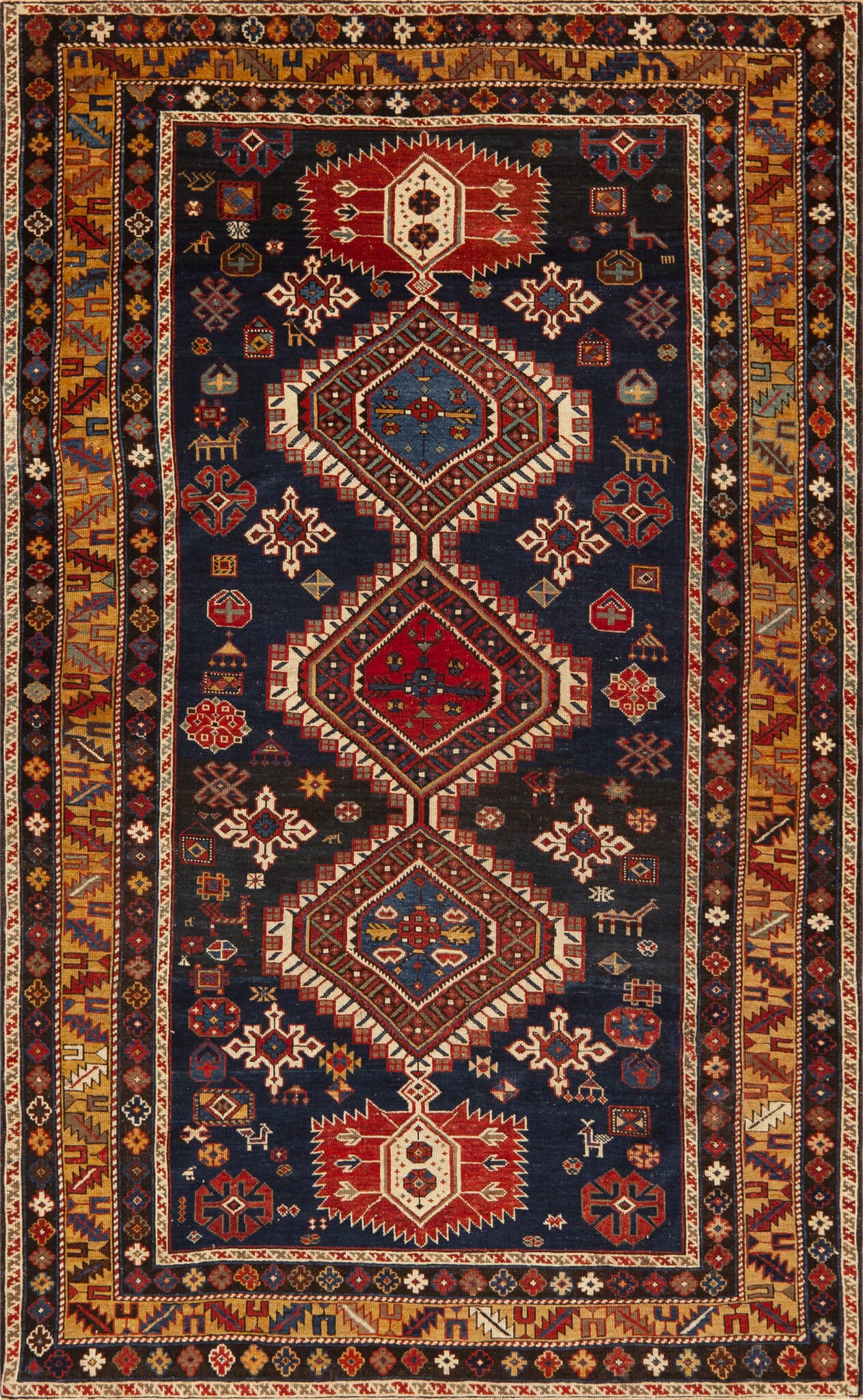 Antique Caucasian Shirvan Rug with Tribal Design Masterpiece