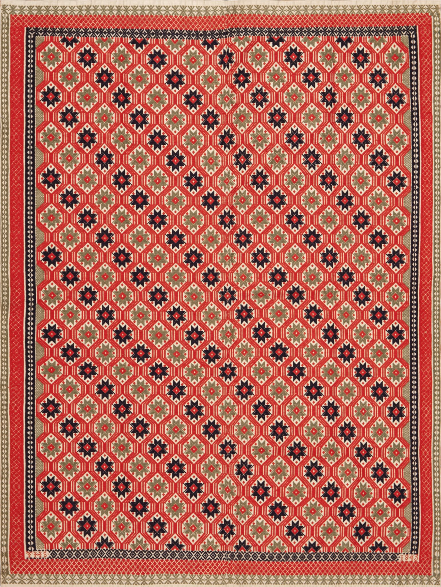 Charming Antique Scandinavian Star Motif Folk Bed Cover 73653