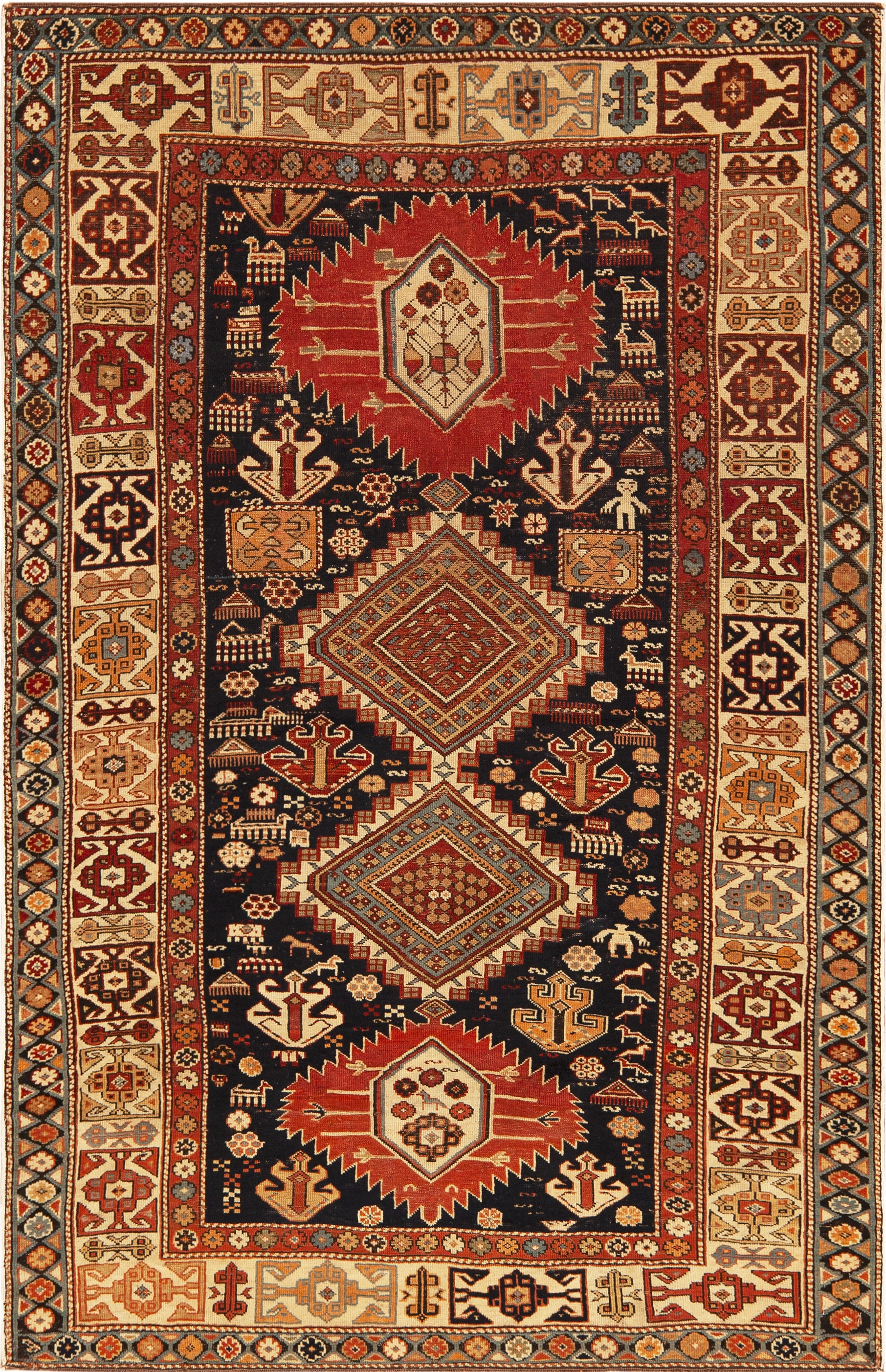 Antique Shirvan Rug with Tribal and Animal Motifs