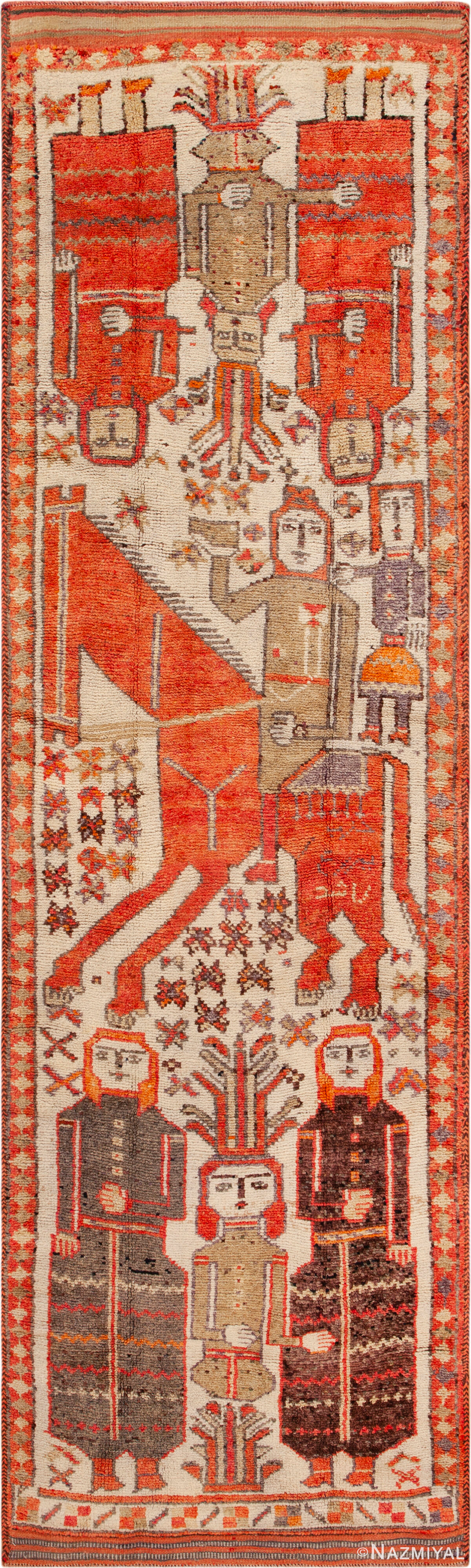 Tribal Scenic Vintage Persian Balouch Runner Rug 73745