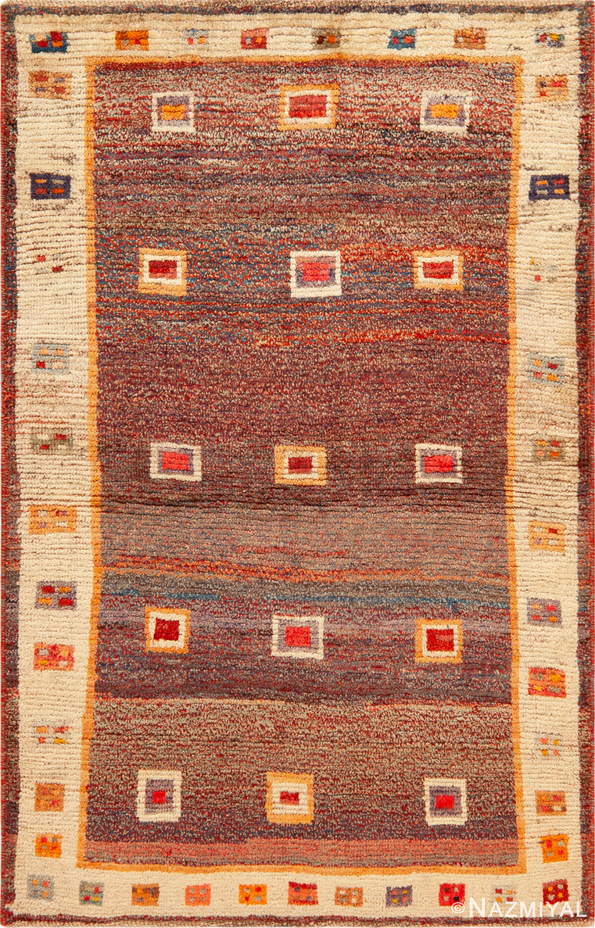 Textured Vintage Gabbeh Rug Featuring Floating Square Motifs and Tribal ...