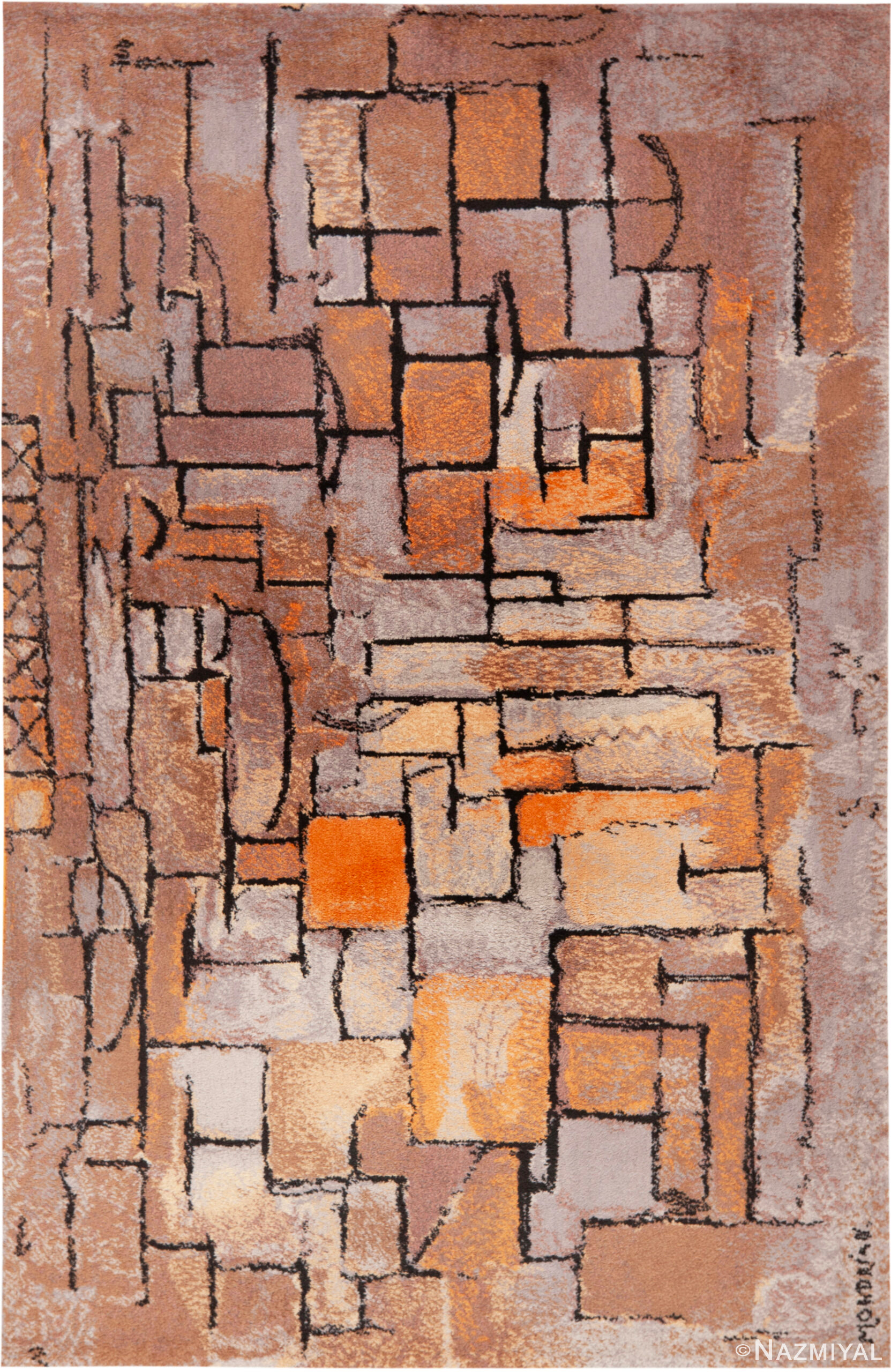 Vintage Mondrian Style Rug 73949 by Nazmiyal Rugs